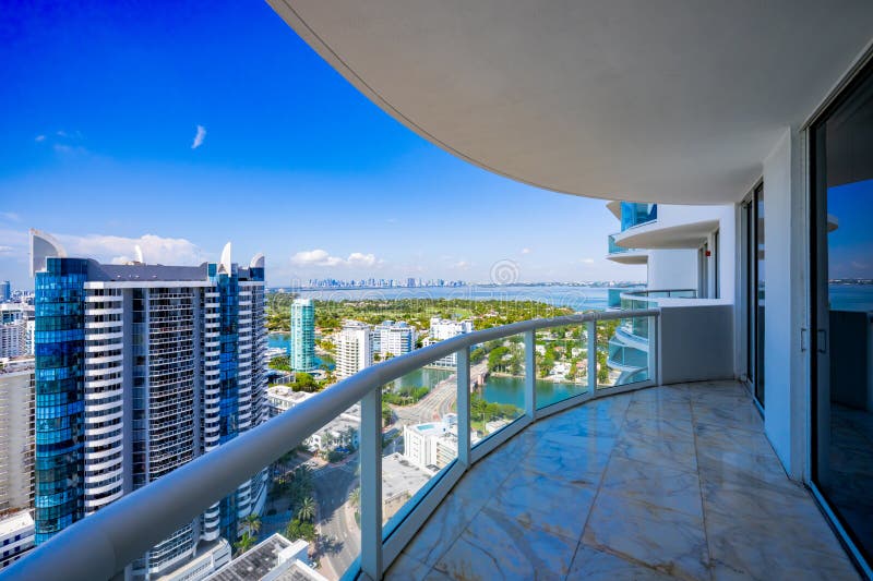 Balcony View of a Miami Beach Condominium Highrise Tower Stock Photo ...