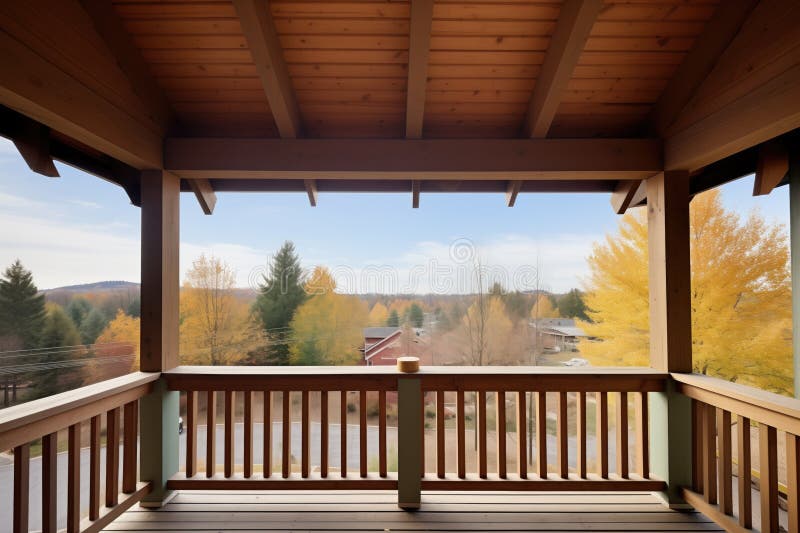Balcony View Overlooking Forest from Log Cabin Stock Image - Image of ...
