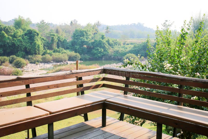 Balcony View of River, Forest and the Mountain. Stock Image - Image of ...