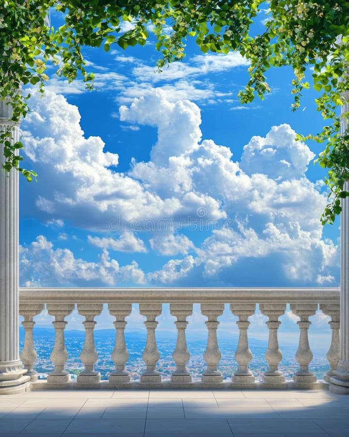 Balcony View of Sky. Landscape. Sunny Day. Terrace with a Beautiful ...