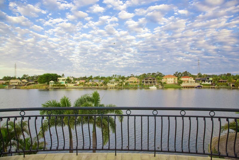 Balcony Views from Waterfront Mansion Stock Photo - Image of exterior ...