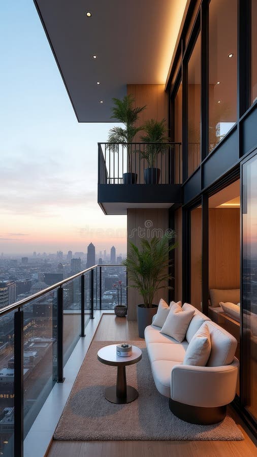 Balcony with a White Couch and a Table with a Book on it Stock Photo ...