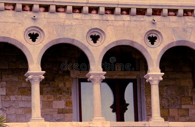Balcony And Window In An Ancient Castle. Tinted Stock Image - Image of ...