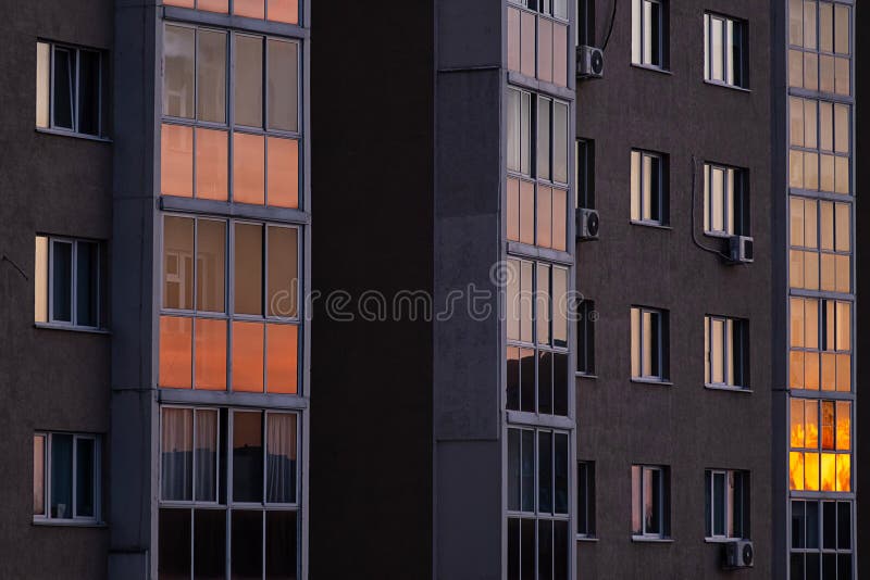 Balcony Windows with Sunlight Reflection on Modern Urban Architecture ...