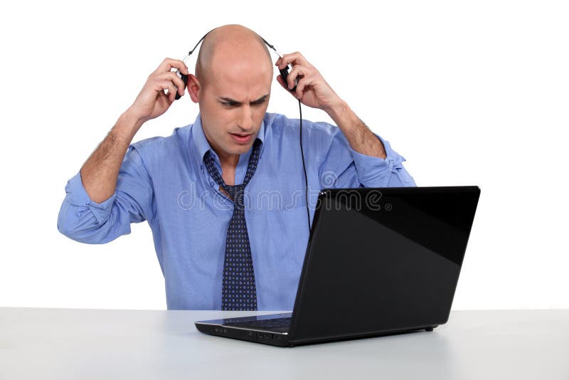 Bald Businessman with Laptop Stock Image - Image of expression, laptop ...