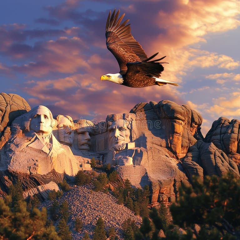 A Bald Eagle Against the Mountain Backdrop Showcasing the Presidents ...
