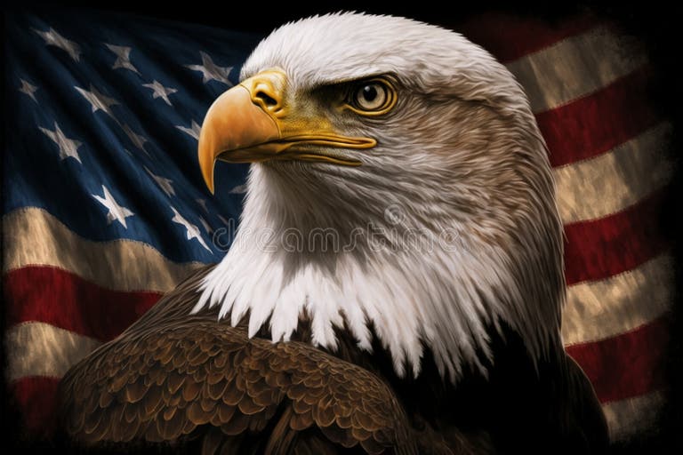 Bald Eagle with American Flag Stock Photo - Image of predator, united ...