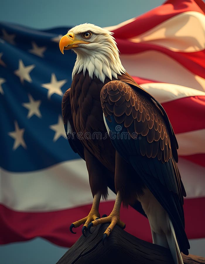 Bald Eagle with American Flag Stock Illustration - Illustration of ...