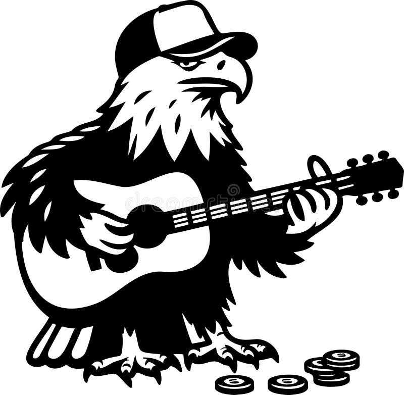 Bald Eagle in Cap Playing Guitar Collecting Alms Stencil Drawing Stock ...