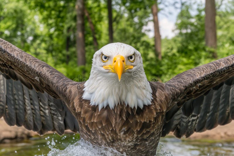 A Bald Eagle, Capturing a Fish from the Water, Faces the Camera in a ...