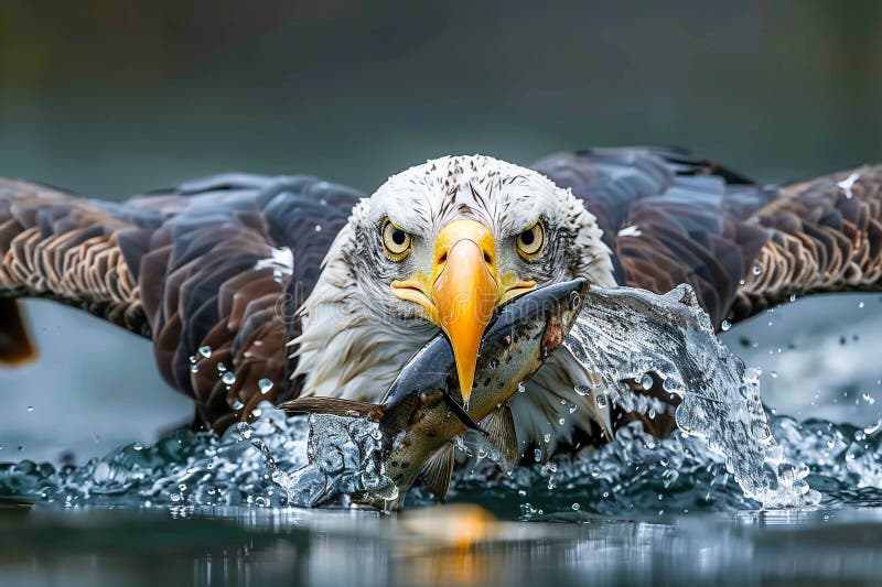 Bald Eagle Catching Fish stock illustration. Illustration of close ...