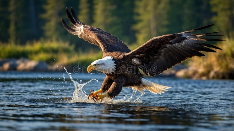 A Bald Eagle Catching Fish in a River, Showcasing Its Hunting Prowess ...