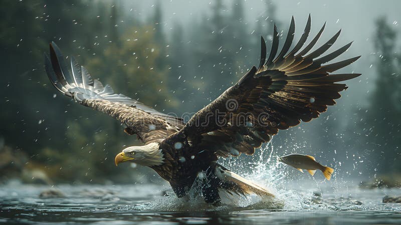 Bald Eagle Catching Fish in River Stock Illustration - Illustration of ...