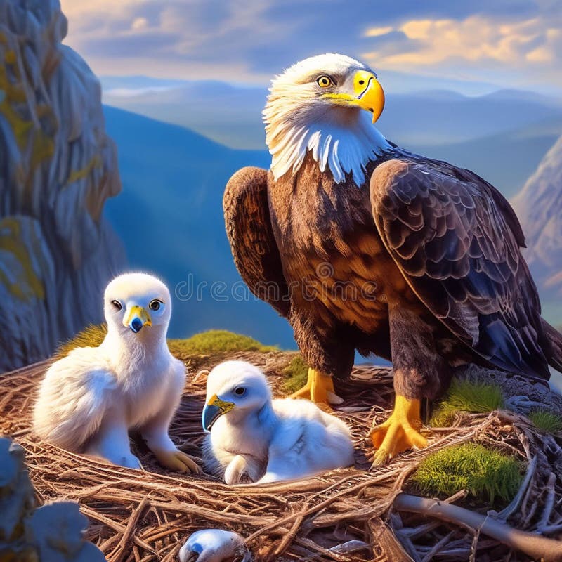 Bald Eagle with Chicks on the Nest. Stock Illustration - Illustration ...