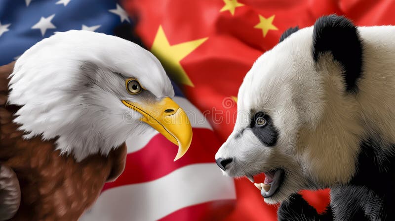 Bald Eagle and Panda Face Off Against the Backdrop of American and ...