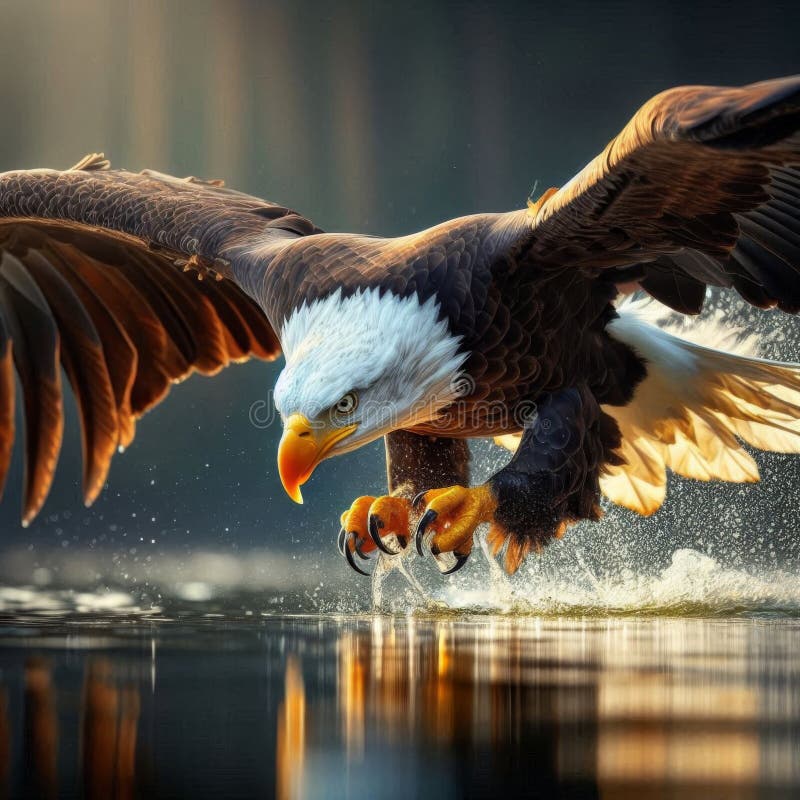 A Bald Eagle Diving Towards Its Prey, with a Fierce and Focused ...