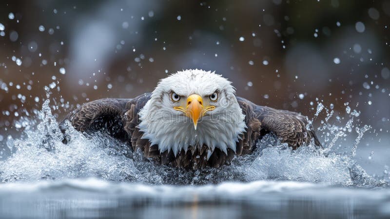 Bald Eagle Emerges from Water Splash, Focused Stare, Winter Scene Stock ...
