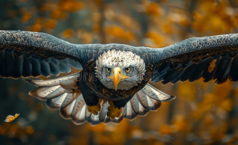 Bald Eagle Flies Low Over the Ground with Its Wings Spread Wide. a Bird ...