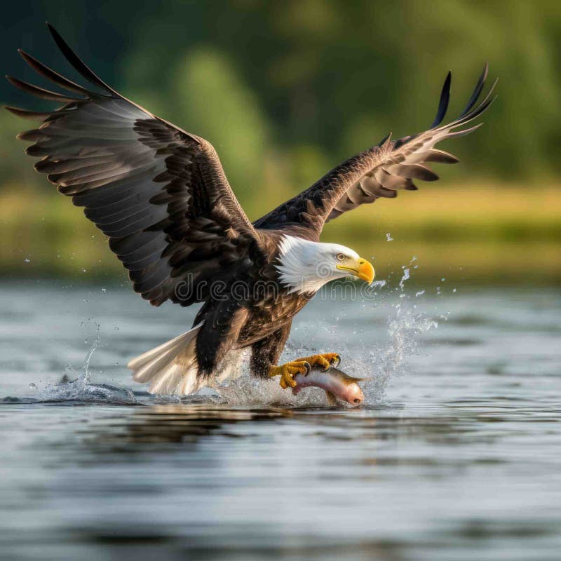 Bald Eagle in Flight Catching a Fish Stock Image - Image of prey ...