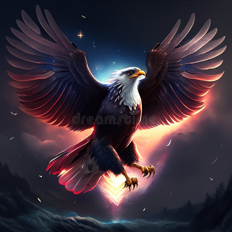 Bald Eagle in Flight Hugging Heart Eagle Flying in the Starry Sky. 3D Illustration. AI Generated ...