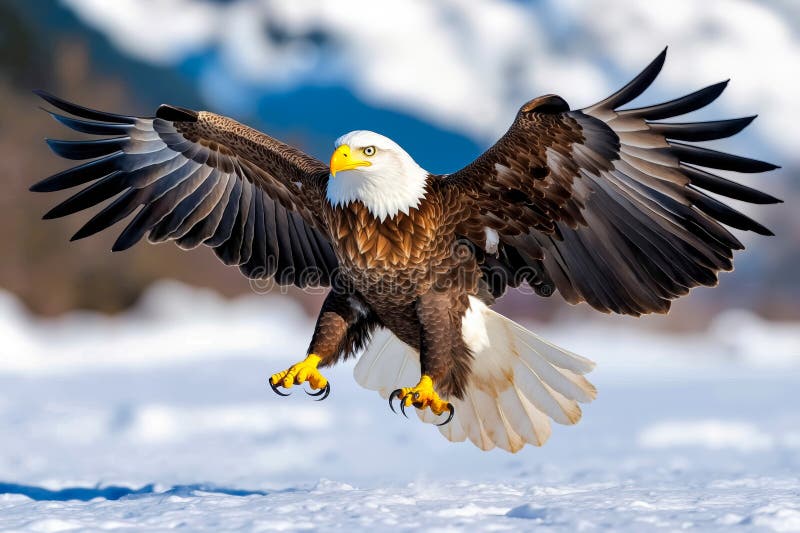 A Bald Eagle Flying through the Air with Its Wings Spread Stock Image ...