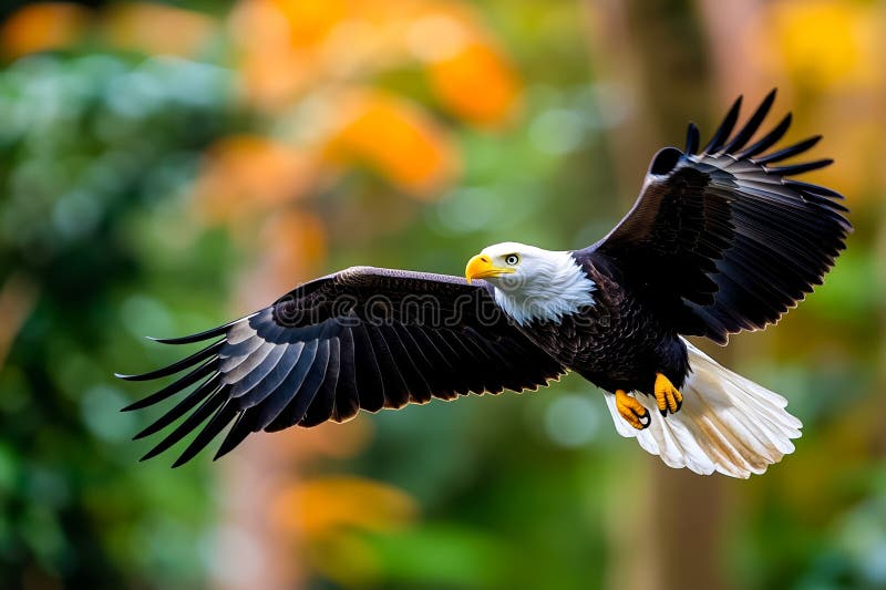 A Bald Eagle Flying through the Air with Its Wings Spread Stock Image ...