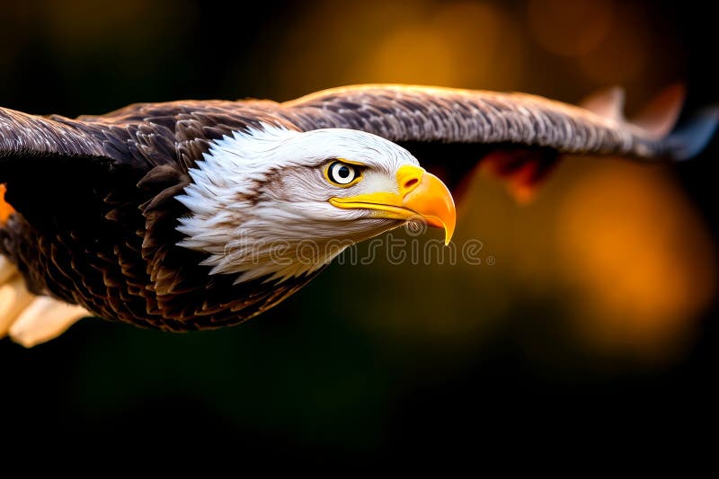 A Bald Eagle Flying through the Air with Its Wings Spread Stock Photo ...