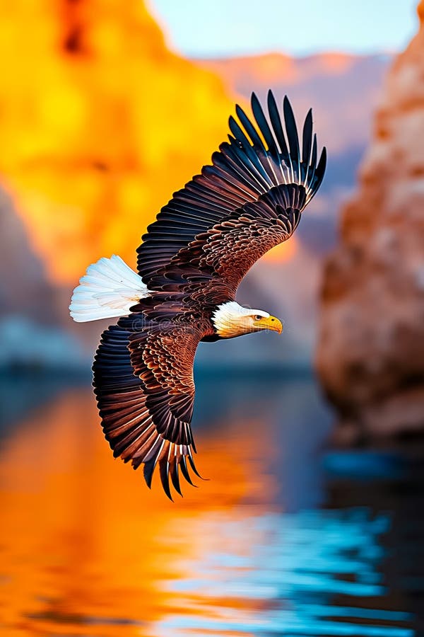 A Bald Eagle Flying Over a Body of Water Stock Image - Image of wild ...