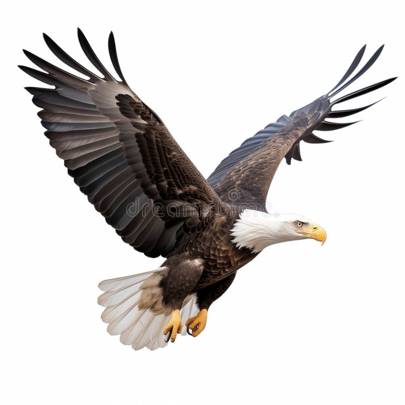 Bald Eagle in Flight with Wings Spread Isolated on White Background ...