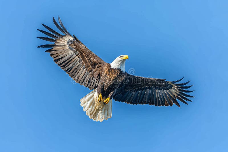 Bald Eagle Flying Against a Vibrant Blue Sky, Displaying Power and ...