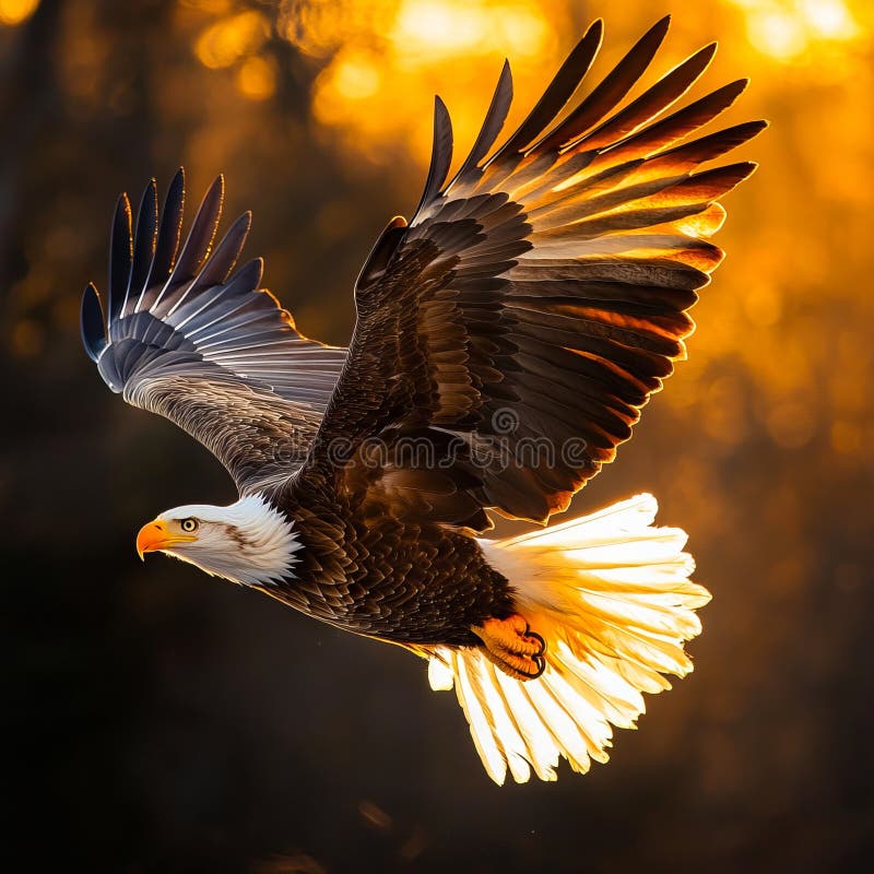 A Bald Eagle Flying through the Air with Its Wings Spread Stock Photo ...