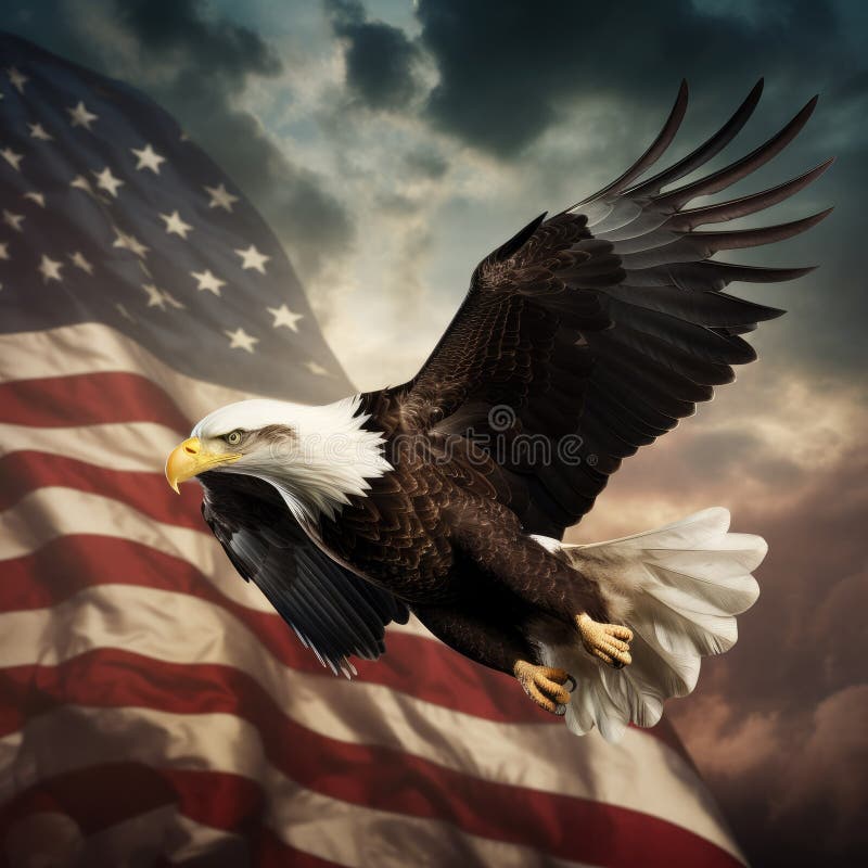 Bald Eagle Flying with the American Flag Ai Generated Stock ...