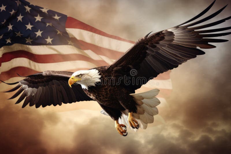 Bald Eagle Flying with the American Flag Ai Generated Stock ...