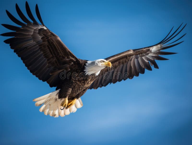 A Bald Eagle Flying through a Blue Sky. Generative AI Image. Stock ...