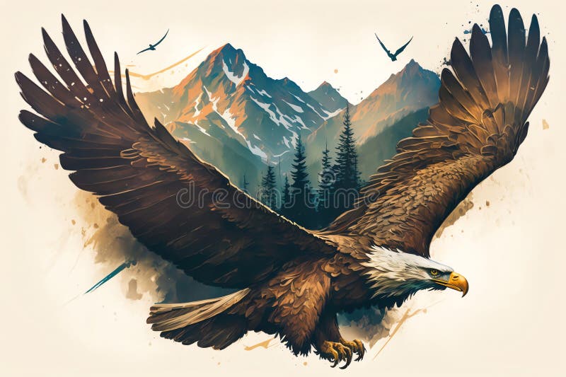Eagle Flying In The Sky Mountains