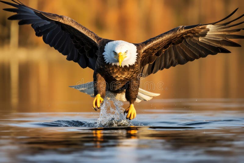 A Bald Eagle Flying and Hunting Over Water Stock Image - Image of blue ...