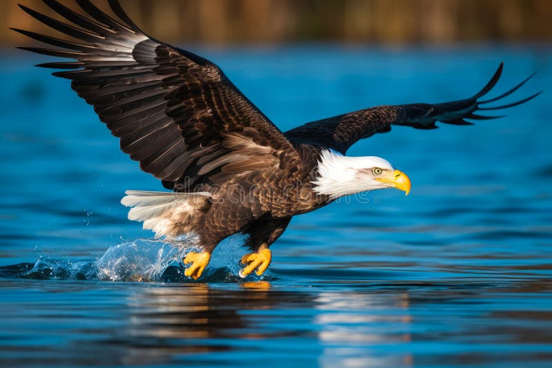 Bald Eagle Flying and Hunting Over Water Stock Illustration ...