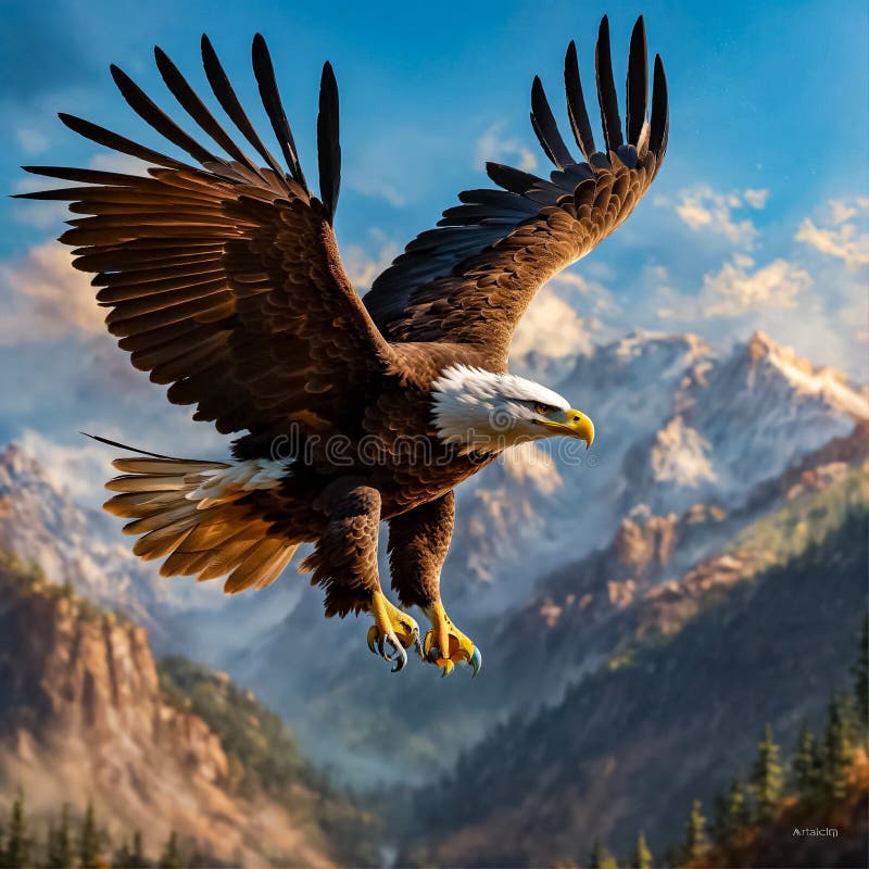 Bald Eagle Flying in the Mountains. 3D Rendering Stock Image - Image of ... Bald Eagle Flying in the Mountains. 3D Rendering Stock Image - Image of ...