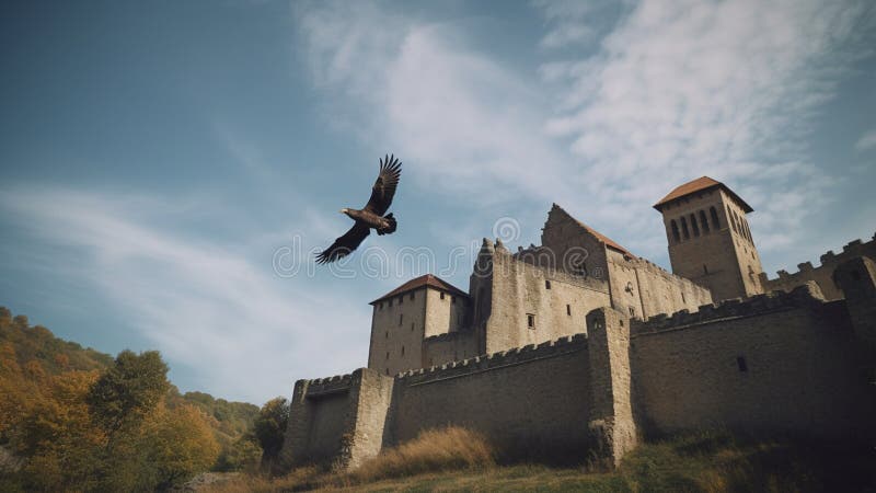 Bald Eagle Over Medival Castle Stock Illustration - Illustration of ...