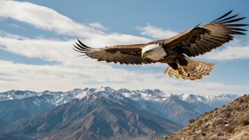A Bald Eagle is Flying Over a Mountain Range Stock Image - Image of animal, landscape: 324015155