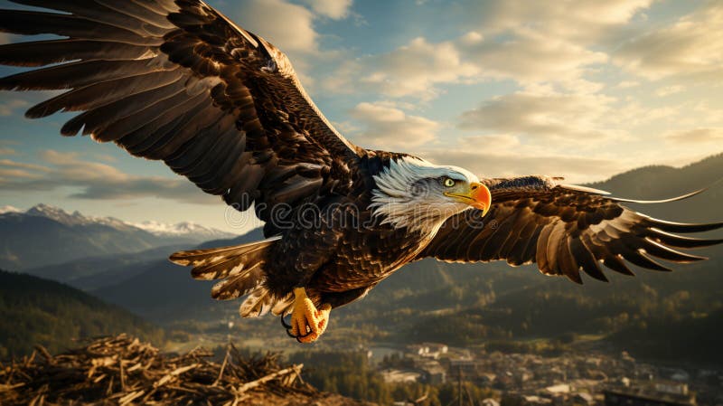 A Bald Eagle Flying in the Sky Stock Image - Image of flight, feather ...