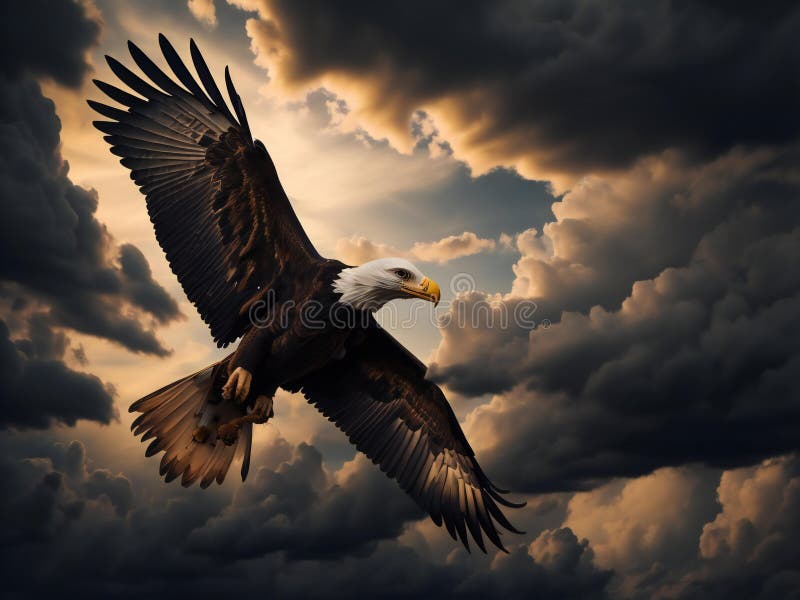 Bald Eagle Flying in the Sky with Dramatic Clouds. Generative Ai Stock ...