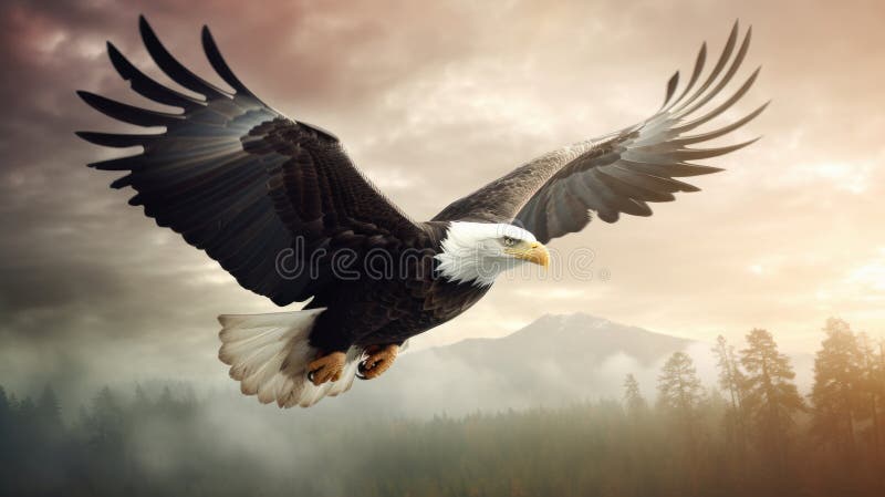 Bald Eagle Flying in Sky Generative AI Stock Illustration ...