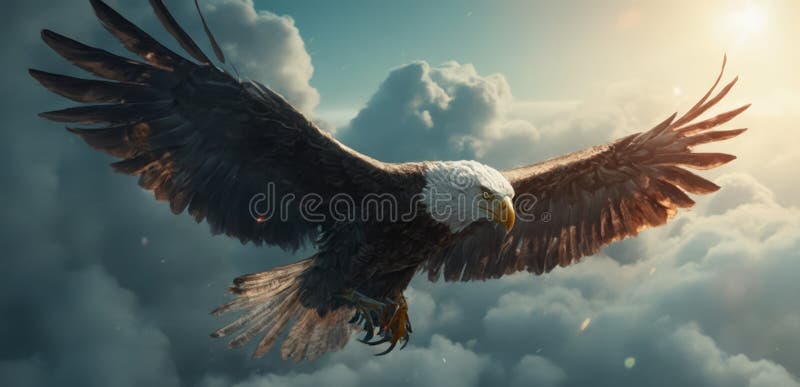 A Bald Eagle Flying through the Sky with Its Wings Spread Stock Image ...