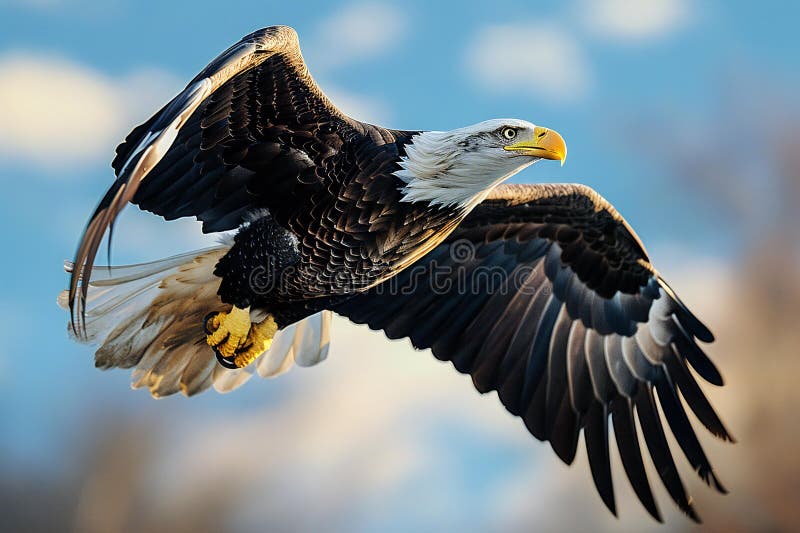 A Bald Eagle Flying in the Sky, with Sharp Focus, in a High Resolution ...