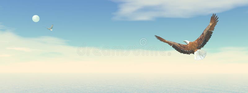 Bald Eagle Flying To the Moon - 3D Render Stock Illustration ...