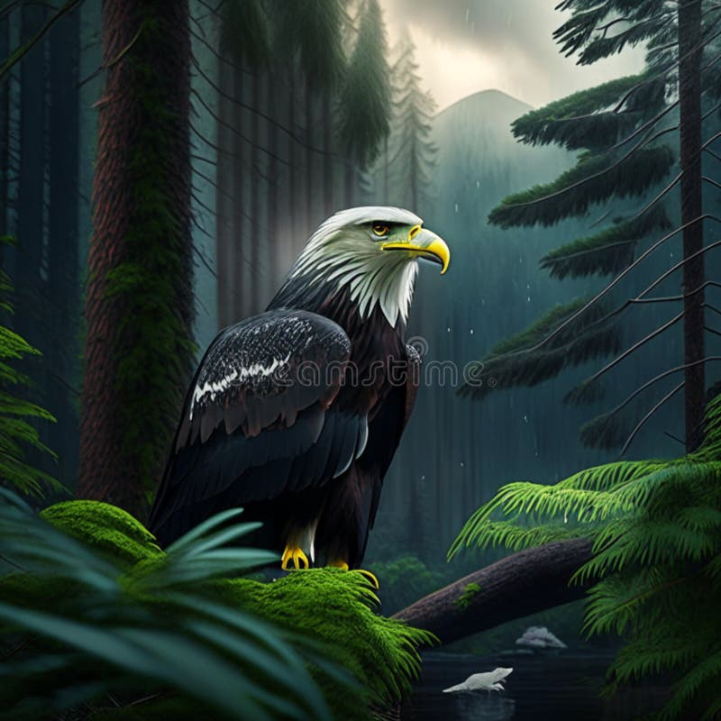 Eagle in the Forest. 3d Rendering. Computer Digital Drawing Stock ...