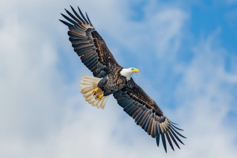 Bald Eagle Gliding with Wings Outstretched Against a Clear Blue Sky ...