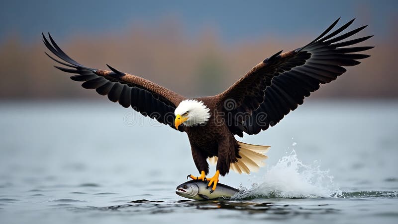 Alaska Bald Eagle Attacking a Fish – Majestic Bird of Prey Hunting Over ...