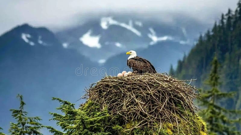Bald Eagle Guarding Eggs in Mountain Nest Stock Image - Image of ...